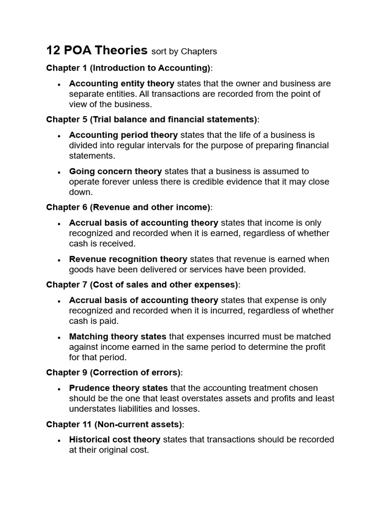 12 POA Theories Sort by Chapters | PDF | Expense | Revenue