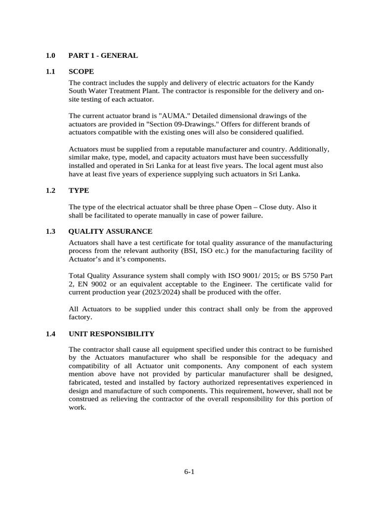 Actuators Specification | PDF | Switch | Valve