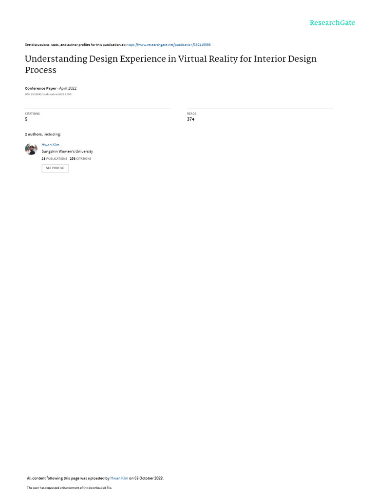 Understanding Design Experience in Virtual Reality For Interior Design Process | PDF | Virtual ...
