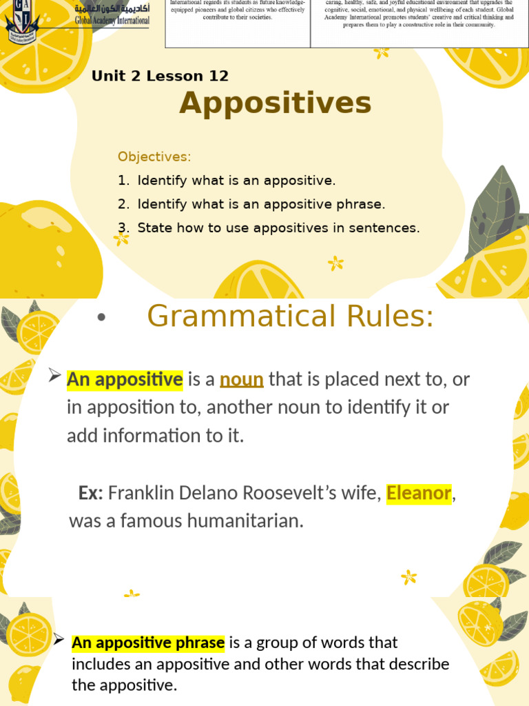 Appositives: Unit 2 Lesson 12 | PDF