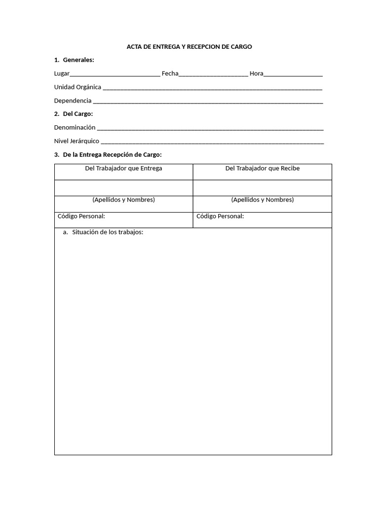 Acta de Entrega y Recepcion de Cargo | PDF