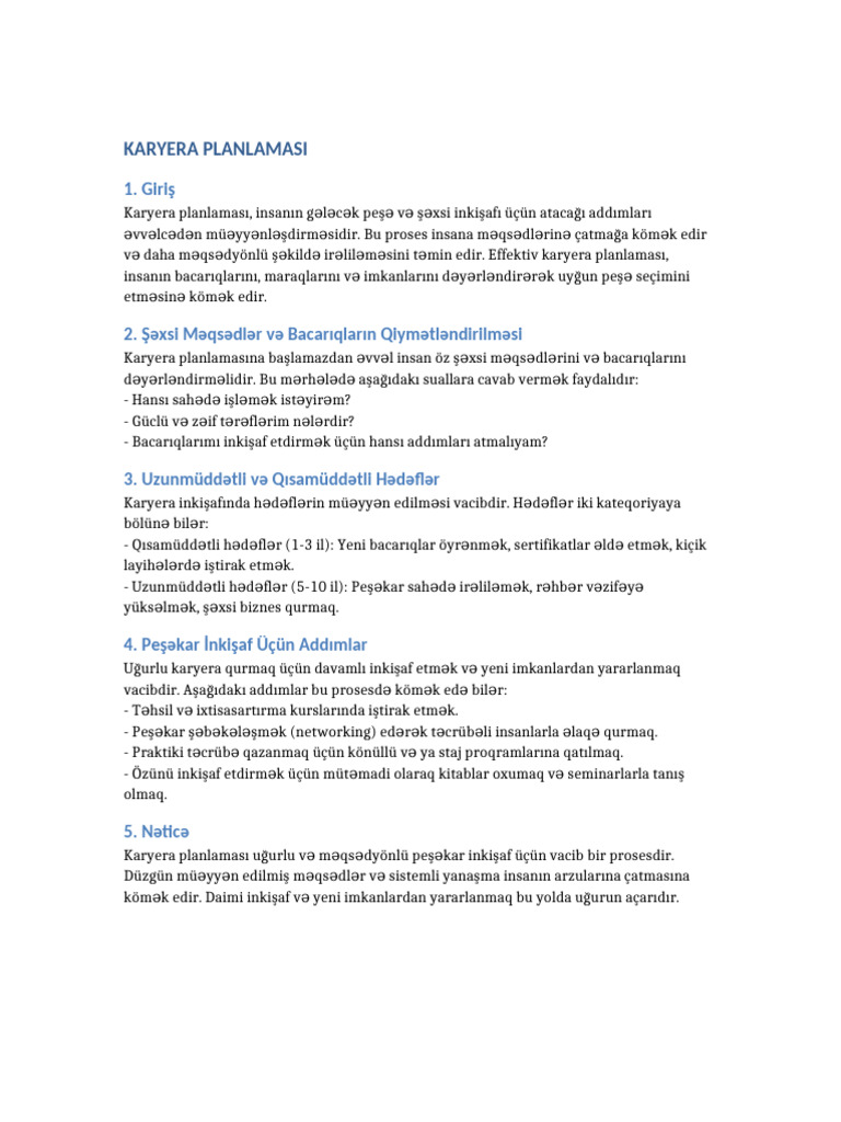 Karyera Planlamasi | PDF