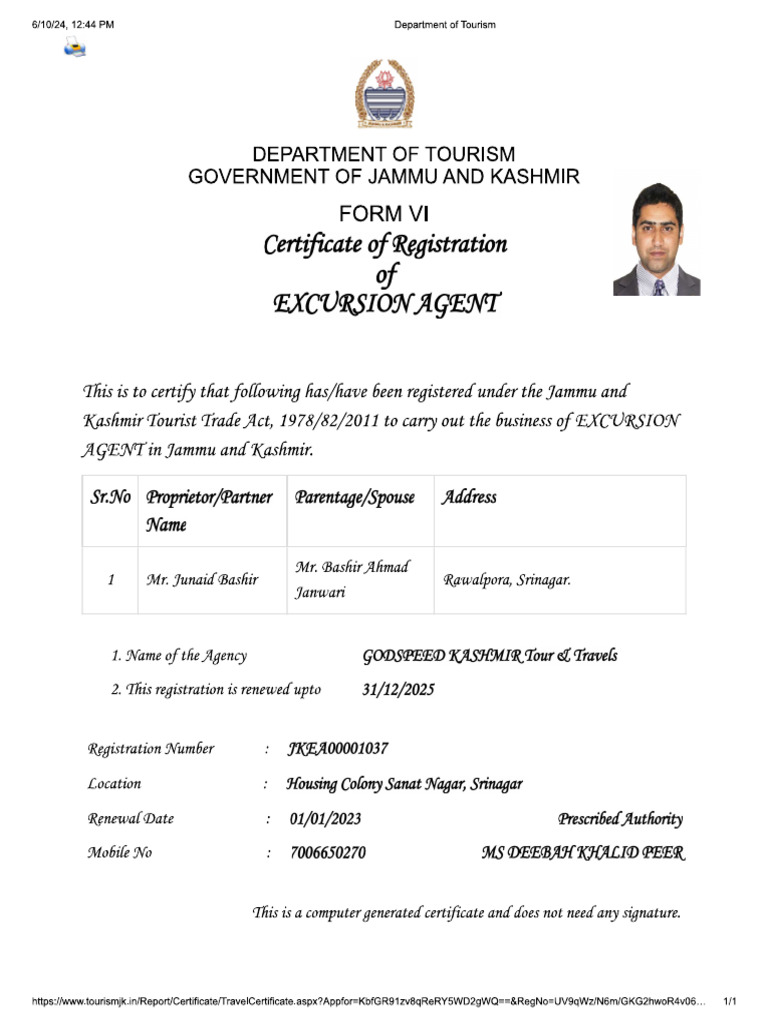 Tourisim Cert. | PDF