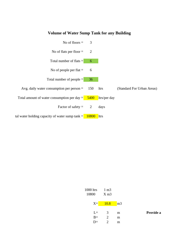 Water Sump Tank Capacity Calculation | PDF