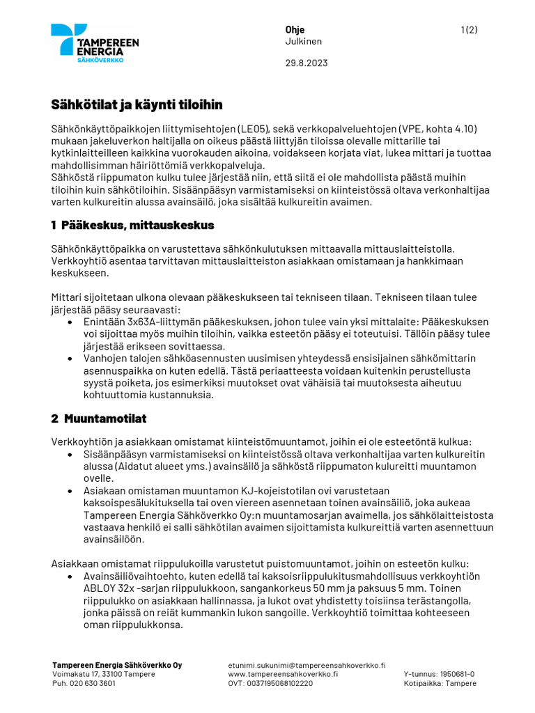Sahkotilat Ja Kaynti Tiloihin 10102023 | PDF