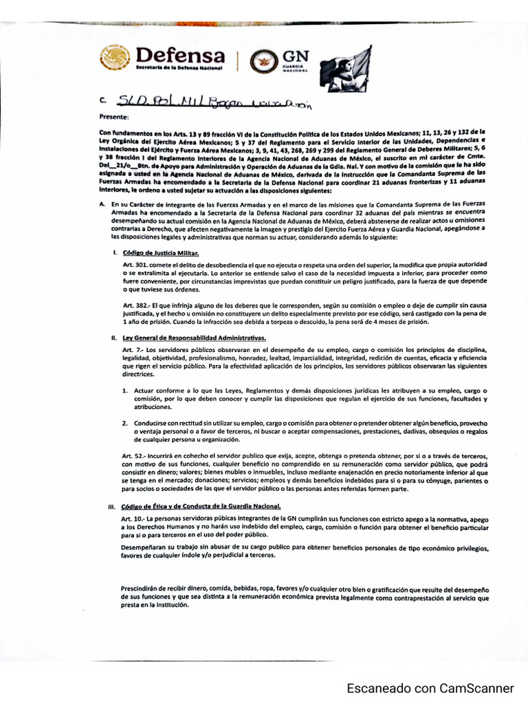 Carta Compromiso Aduanas, SLD - Pol.mil Brayan Nava Duran | PDF