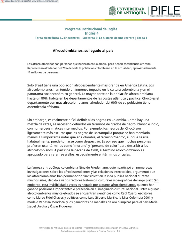 english4_etask2_subtask_b_st1_afro_colombians.en.es | PDF | Colombia