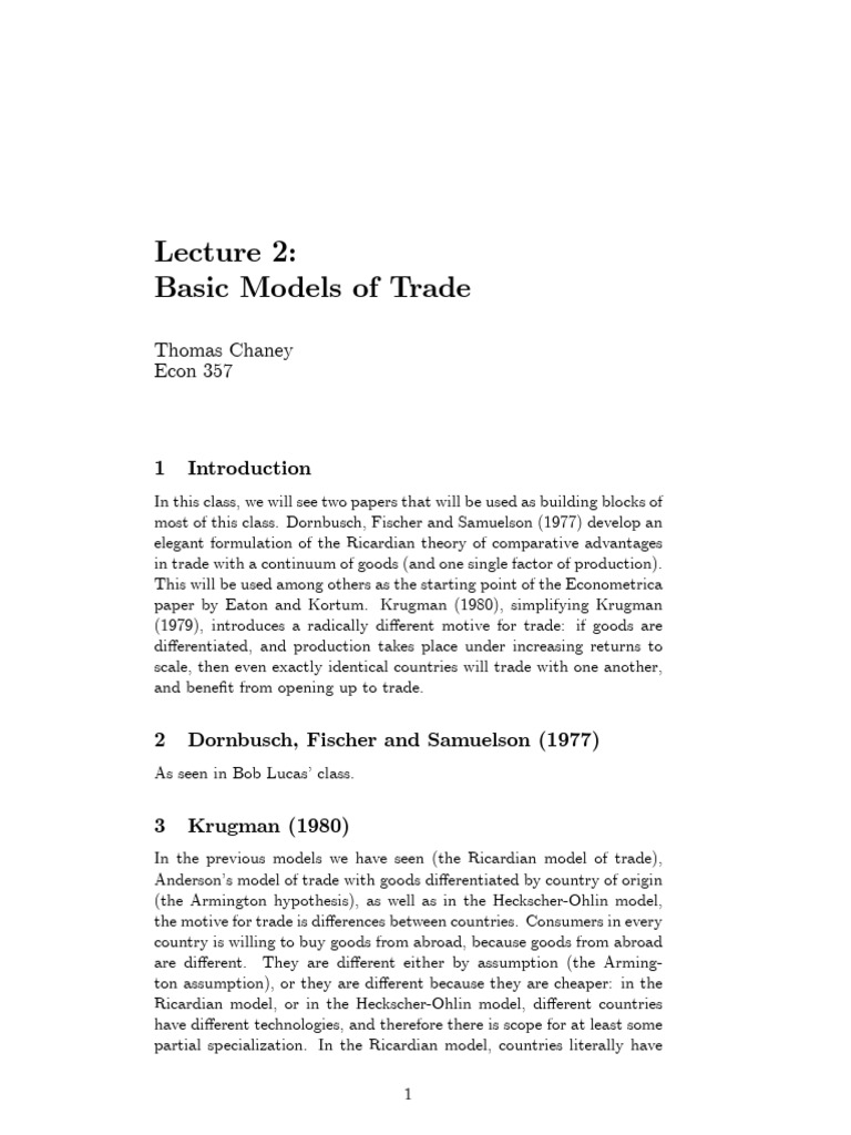 Basic Trade Models: Ricardian & Krugman | PDF | Comparative Advantage ...