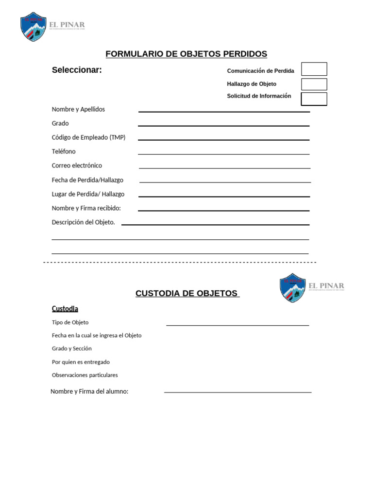 Formulario de Objetos Perdidos | PDF