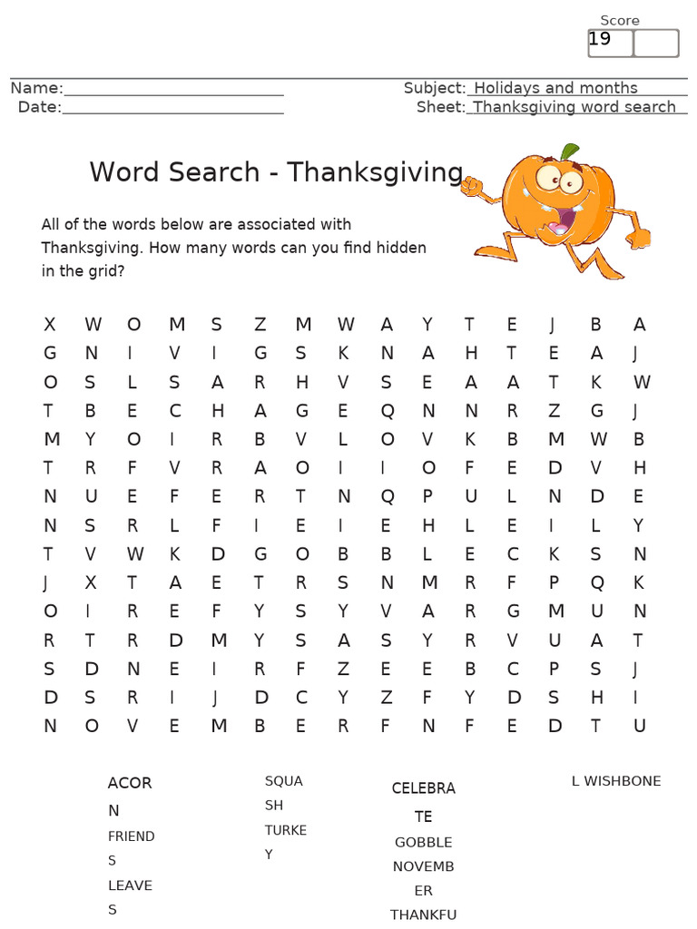 Thanksgiving Word Search Fun Activities Games Wordsearches - 139668 ...