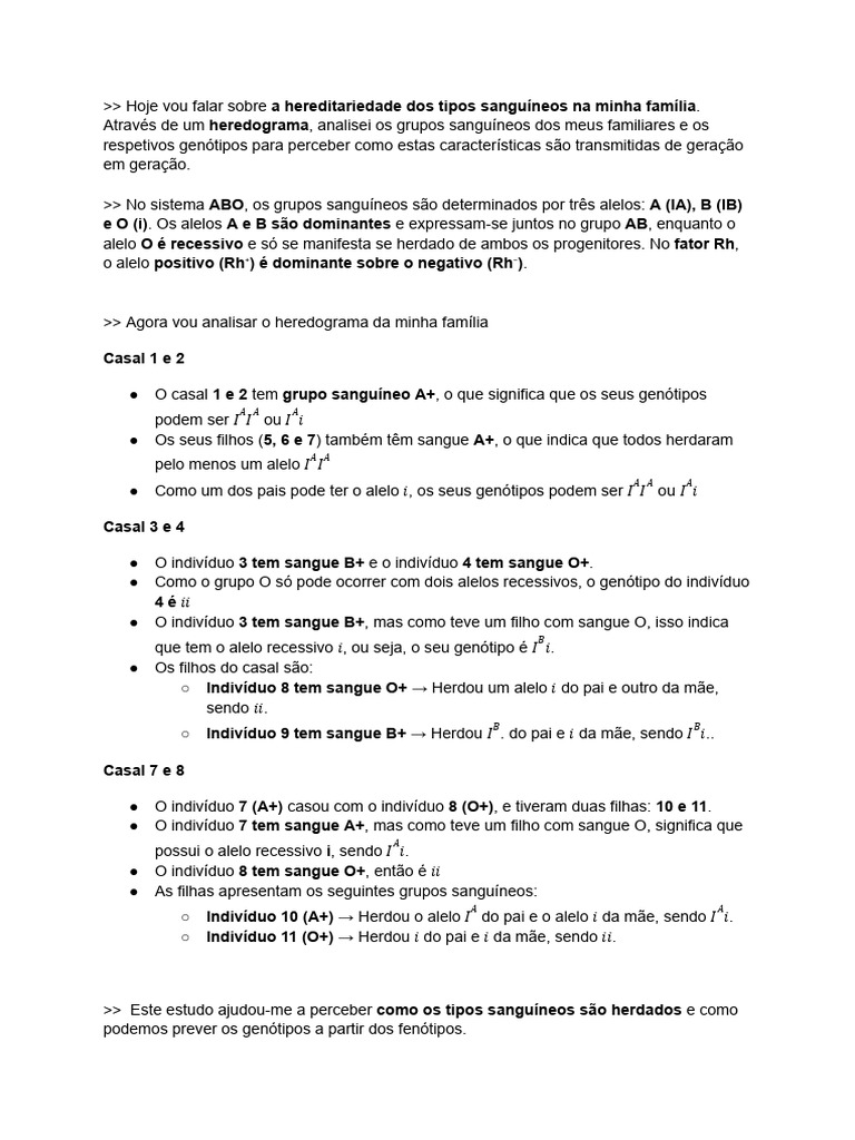 Hereditariedade dos Tipos Sanguíneos Familiares | PDF | Alelo | Tipo ...