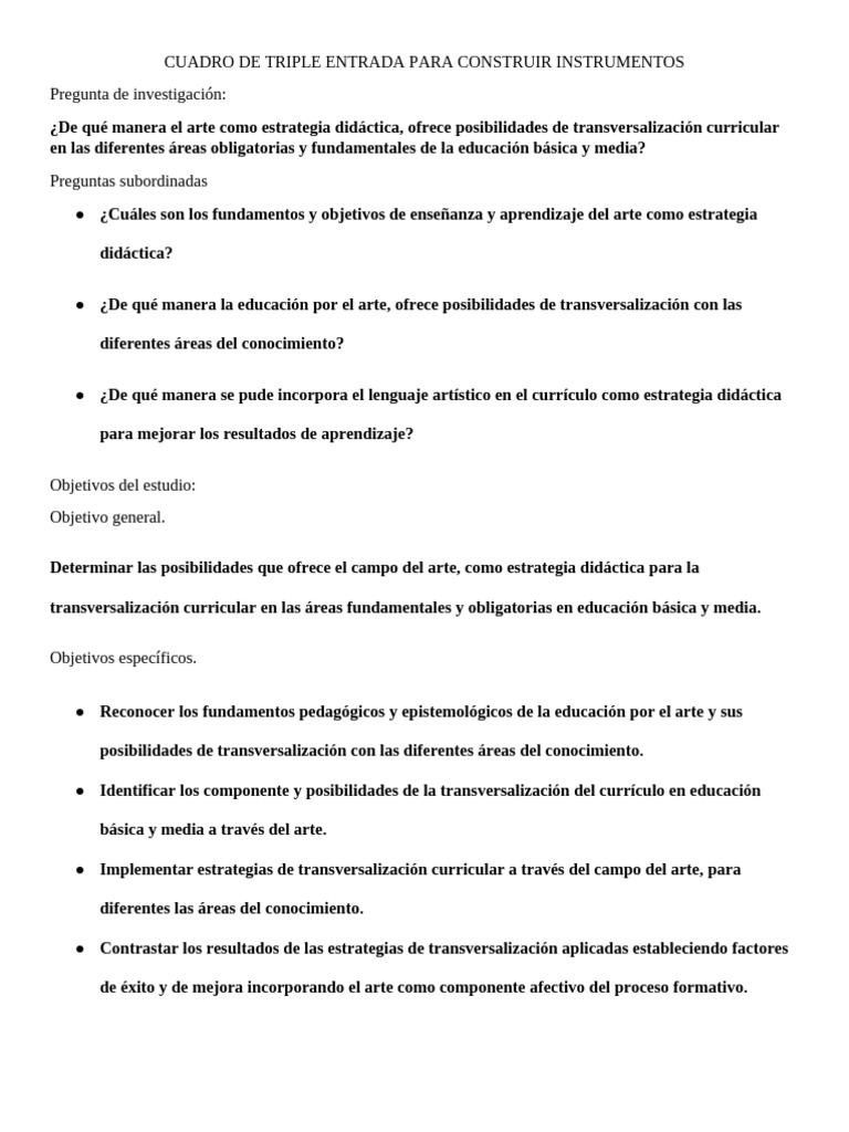 CUADRO DE TRIPLE ENTRADA PARA CONSTRUIR INSTRUMENTOS arte educación ...