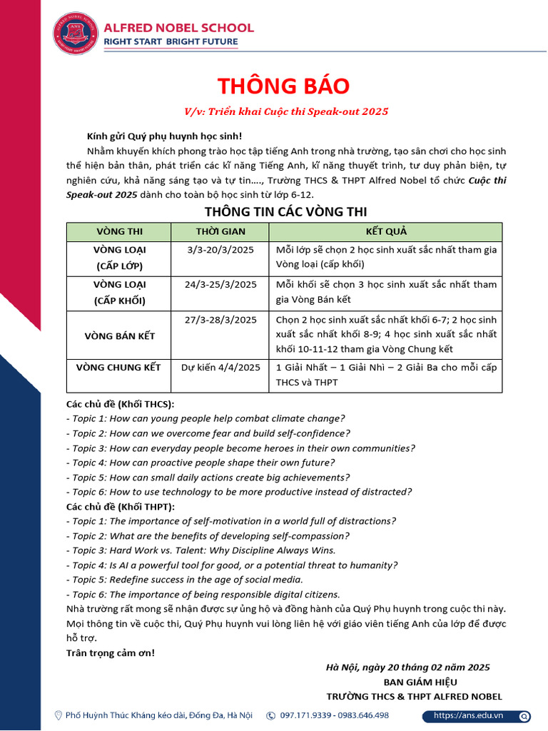 ANS-Thông Báo Cuộc Thi Speak-Out 2025 | PDF