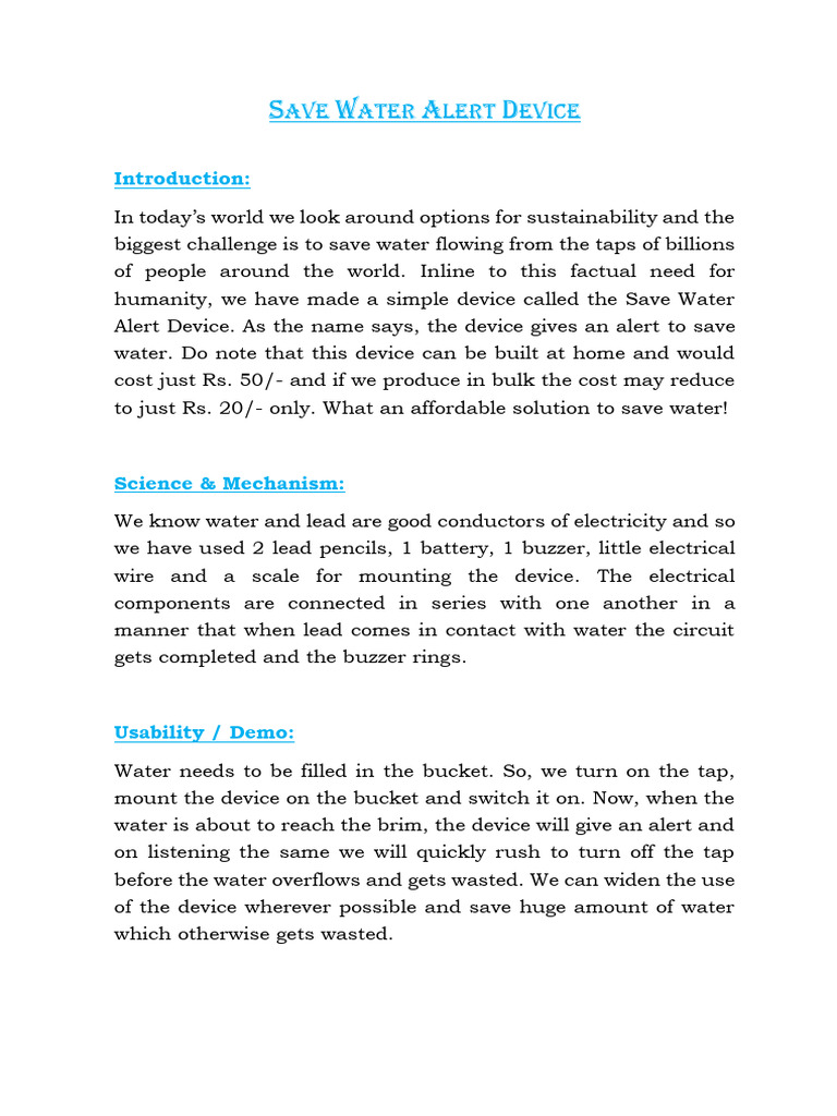 Affordable Save Water Alert Device | PDF