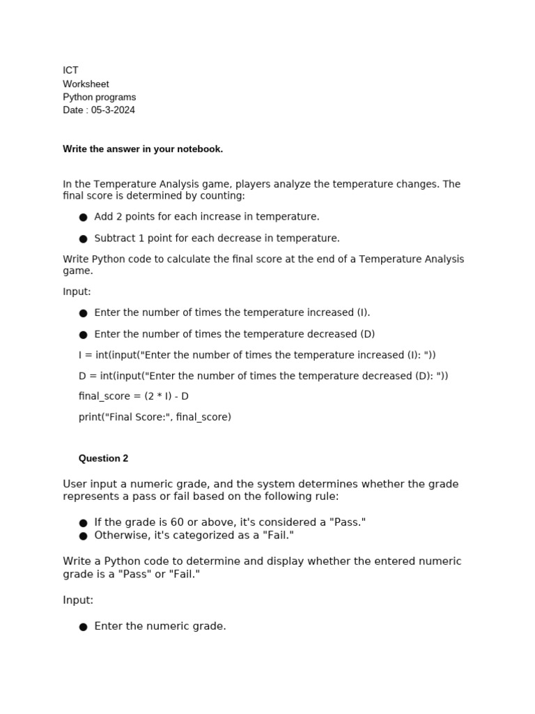 Python Scoring System Worksheets | PDF
