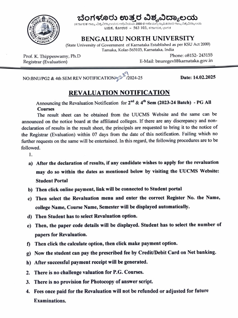 PG 2nd & 4th Sem (2023-24) Revaluation Notification | PDF