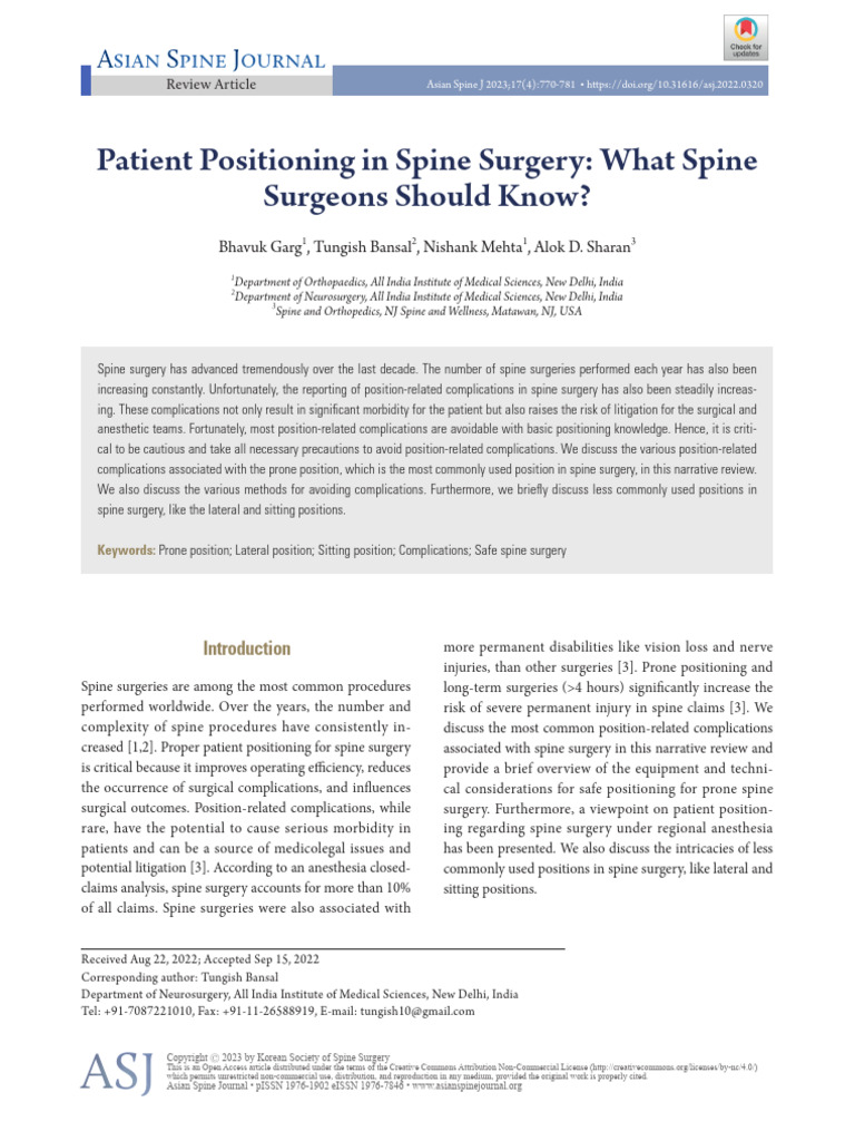 Patient Positioning in Spine Surgery What Spine Surgeons Should Know ...