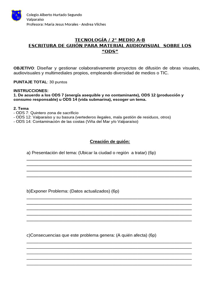 Guión Audiovisual sobre ODS en Valparaíso | PDF | Residuos | Economía y medio ambiente