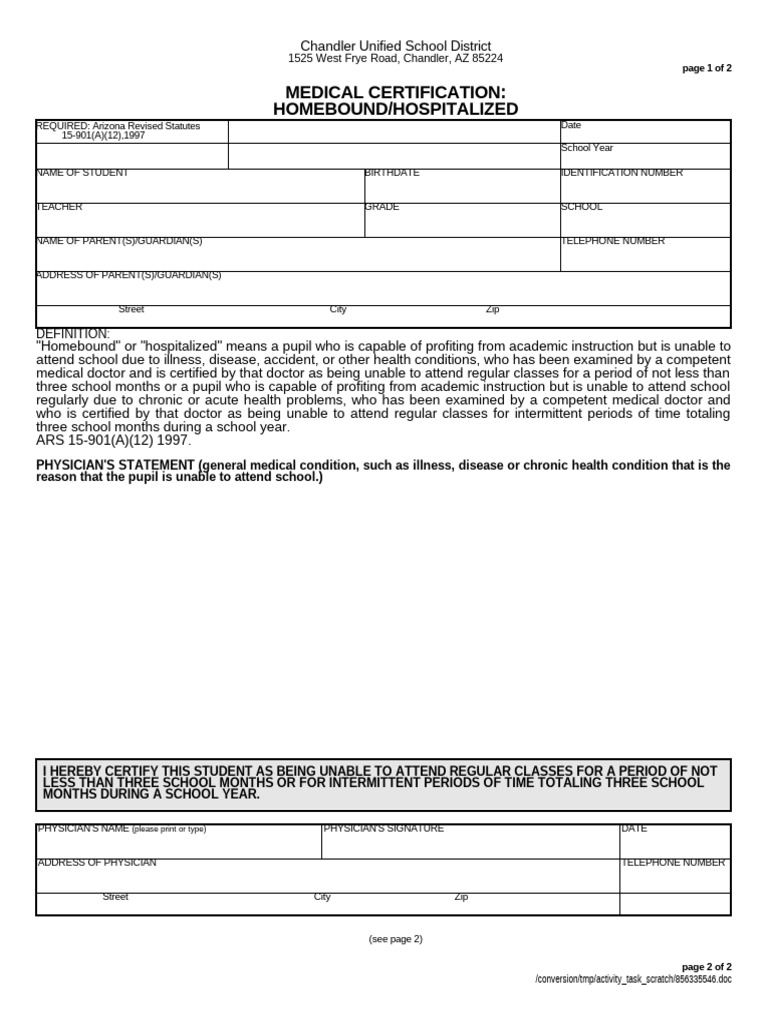 Homebound Medical Certification Form | PDF | Health Care | Medicine