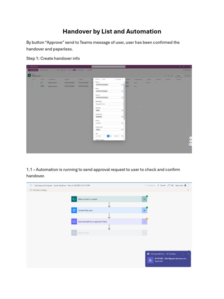 Handover by List and Automation | PDF