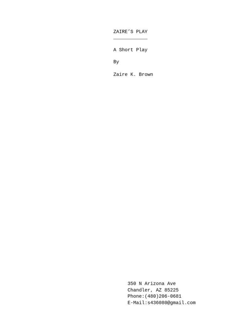 Zaire's Play Title Page | PDF