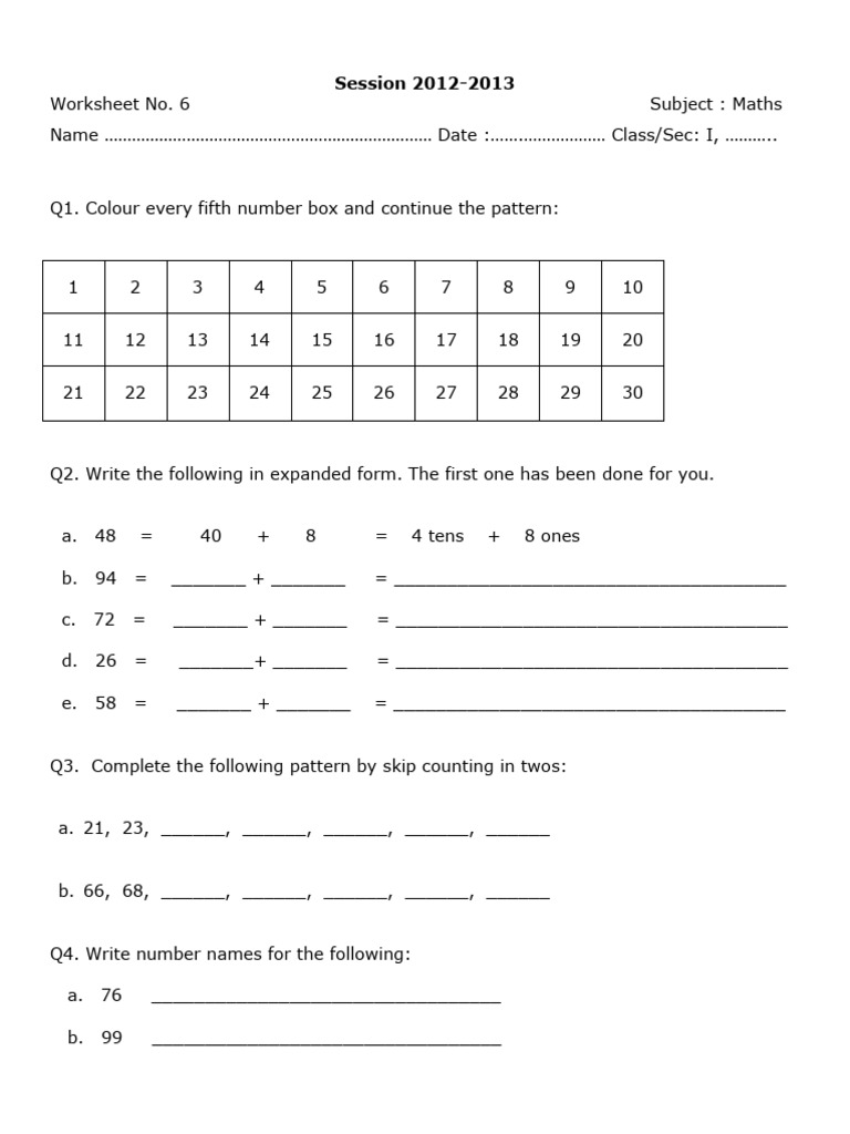 CBSE Class 1 Maths Practice Worksheet (7) | PDF