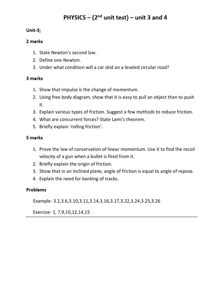 Physics Unit Test: Topics 3 & 4 Review | PDF