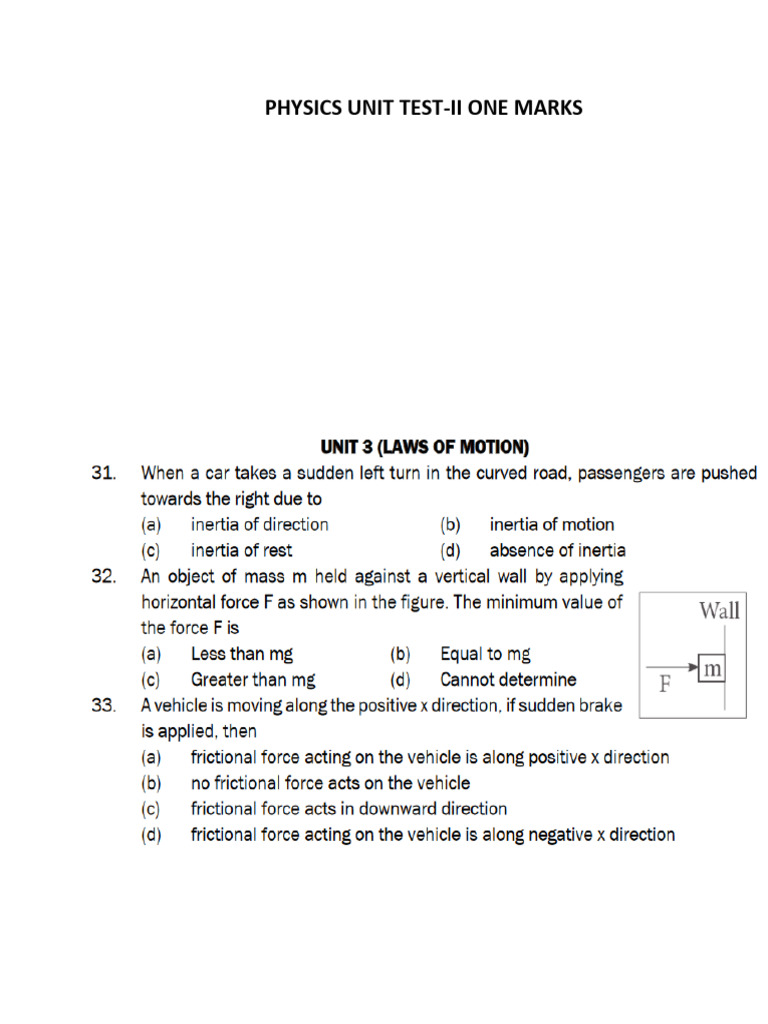 11th Physics Unit Test One Marks | PDF
