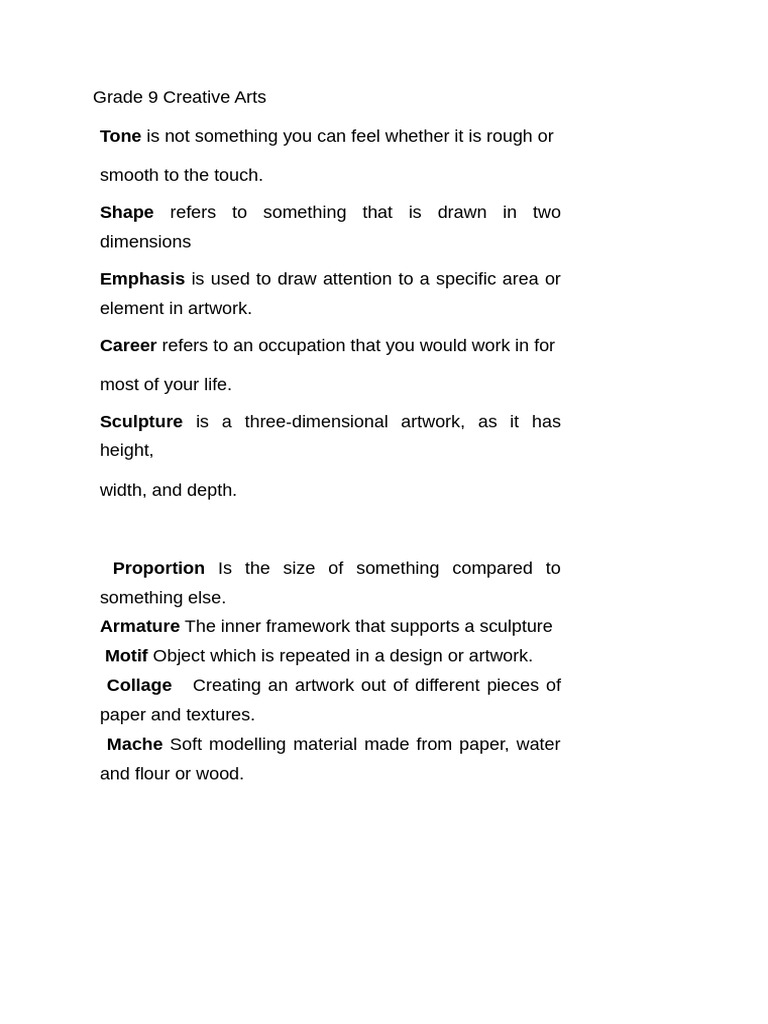 Grade 9 Creative Arts Overview | PDF | The Arts