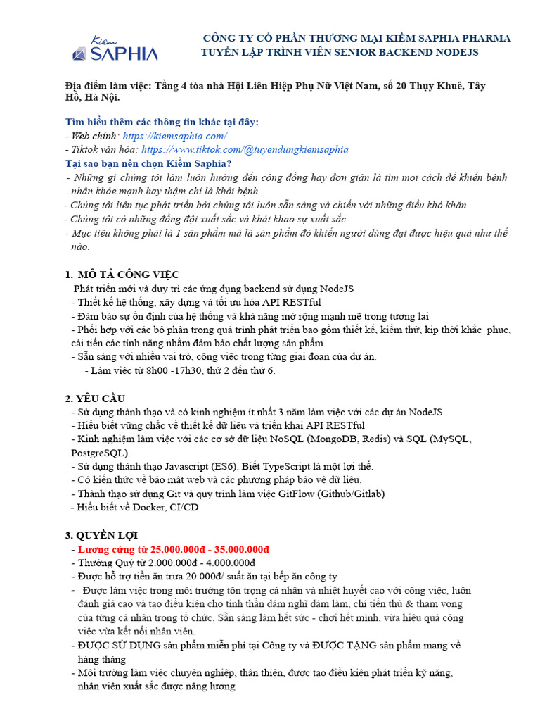 JD Senior Backend Nodejs | PDF