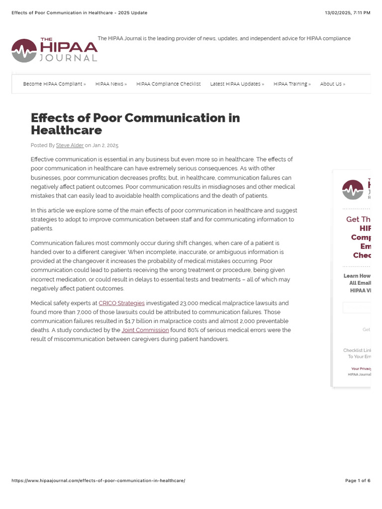 Effects of Poor Communication in Healthcare - 2025 Update | PDF ...