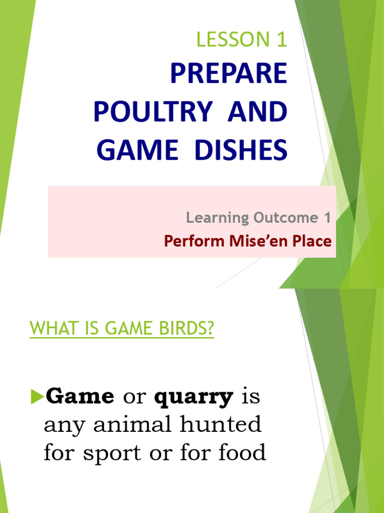 Lesson 1 - Prepare Poultry and Game Dishes | PDF | Poultry | Animal ...