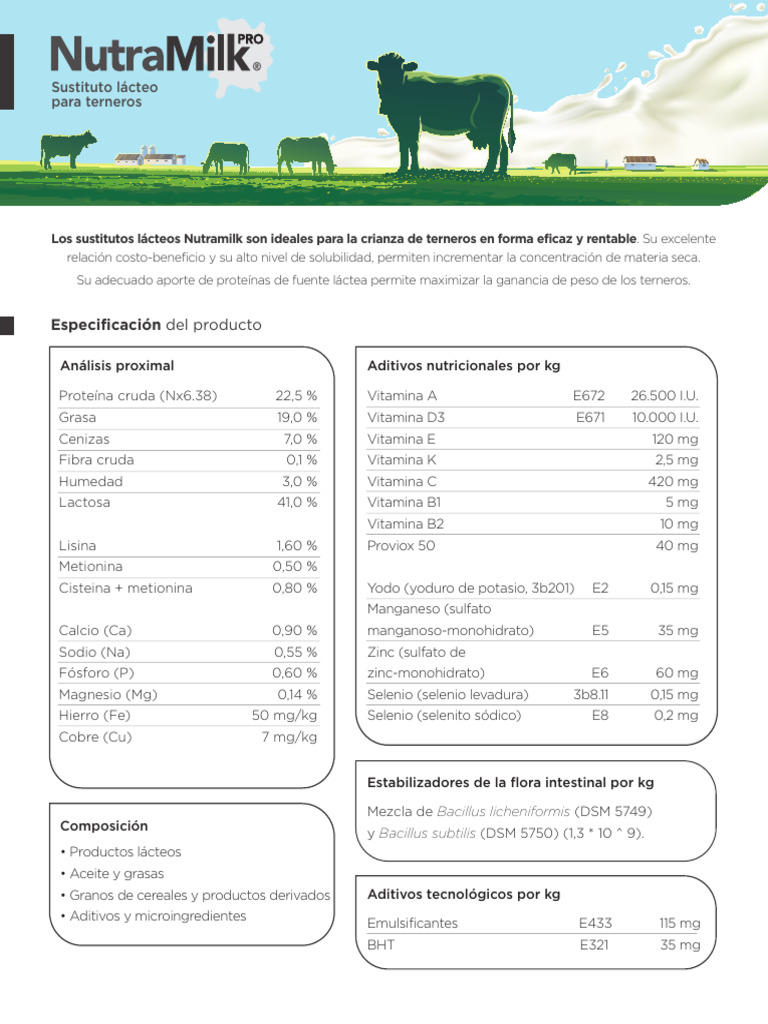 Sustituto lácteo Nutramilk para terneros | PDF | Productos lácteos | Leche
