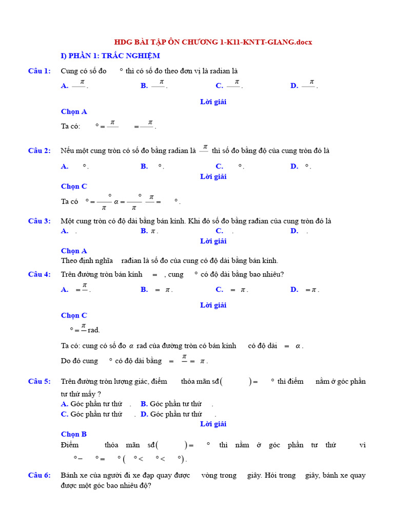 HDG BÀI TẬP ÔN CHƯƠNG 1-K11-KNTT-GIANG | PDF
