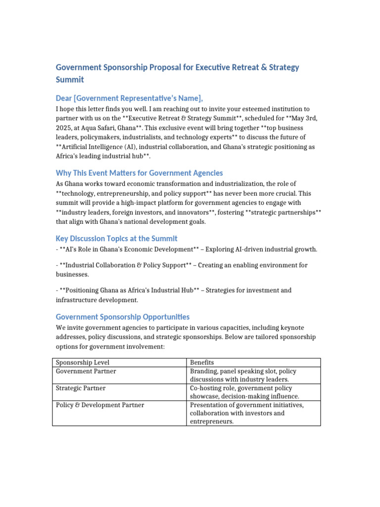 Government Sponsorship Proposal Executive Summit | PDF ...
