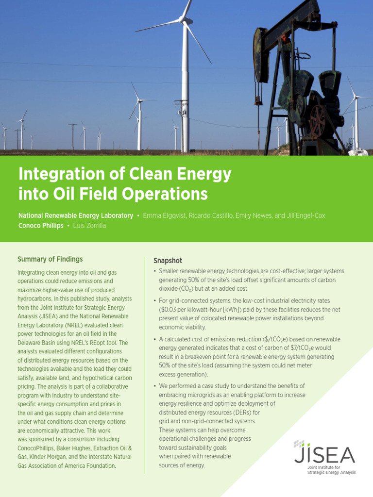 Integration of Clean Energy Into Oil Field Operations | PDF | Renewable ...