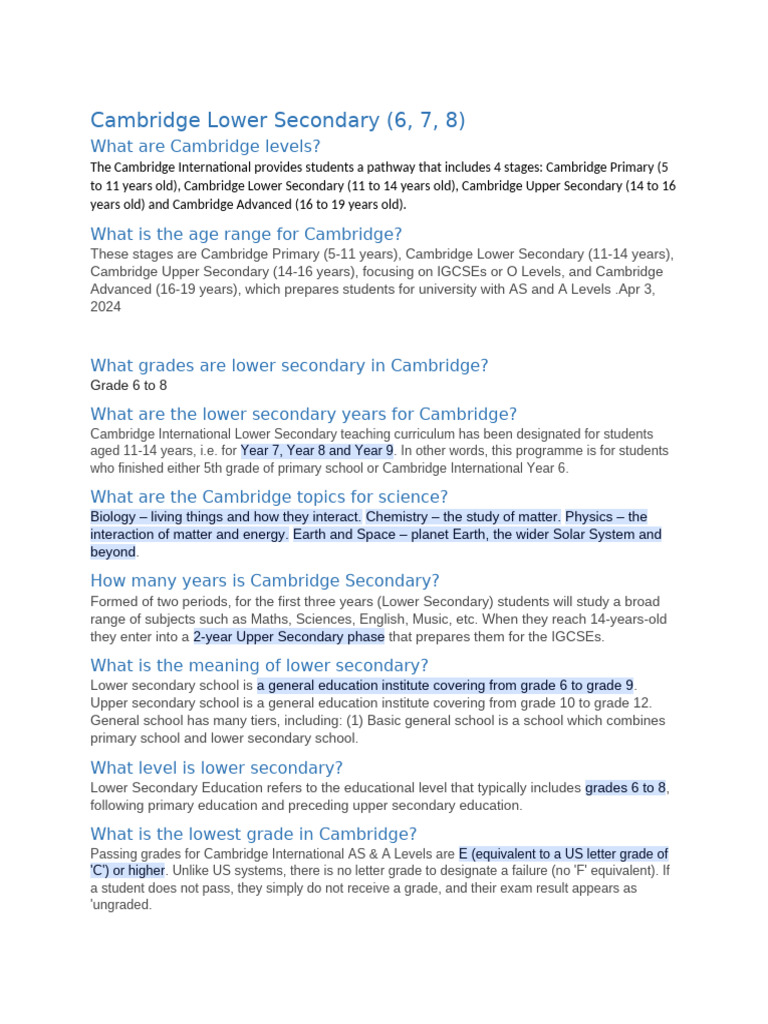 Cambridge Lower Secondary | PDF | Curriculum | Science
