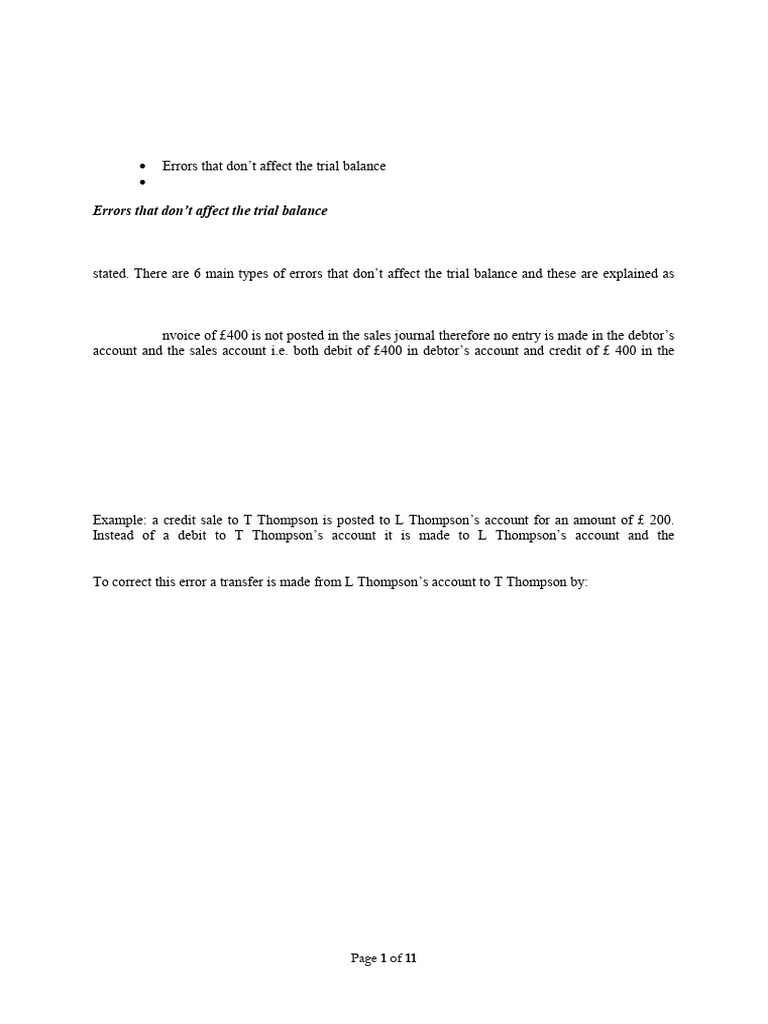 Topic 6 - Correction of Errors On Accounts | PDF | Debits And Credits ...