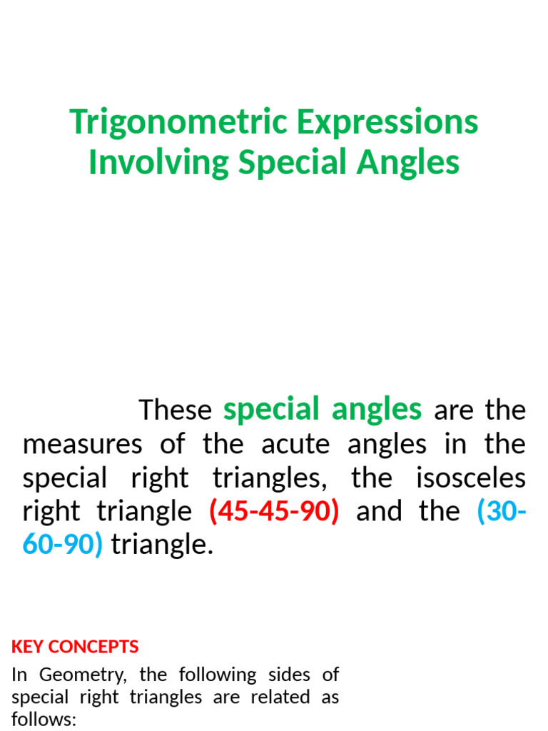 Math 9 Q4.3 Solve Problems Involving Trigonometric Functions of Special Angles. (1) | PDF ...