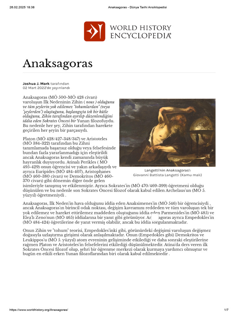 Anaksagoras - Dünya Tarihi Ansiklopedisi | PDF | Nothing | Metaphysics