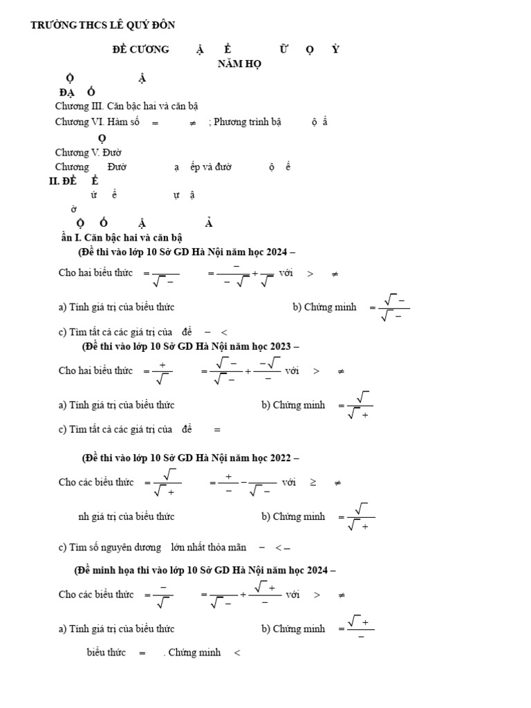 De Cuong Giua Ky 2 Toan 9 Nam 2024 2025 Truong Thcs Le Quy Don Ha Noi | PDF
