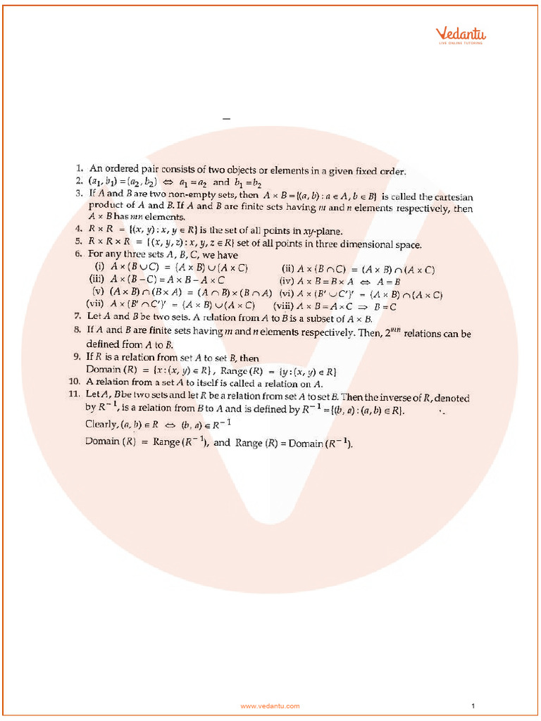 CBSE Class 11 Maths Chapter 2 - Relations and Functions Formulas | PDF