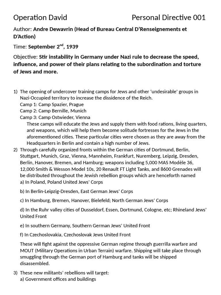 Operation David Personal Directive 001 | PDF | Nazi Germany | Military
