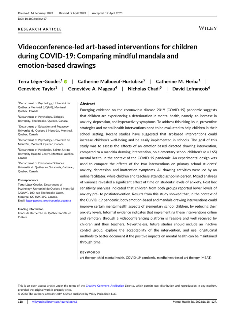 Videoconference-Led Art-Based Interventions For CH | PDF | Mental Health | Mindfulness