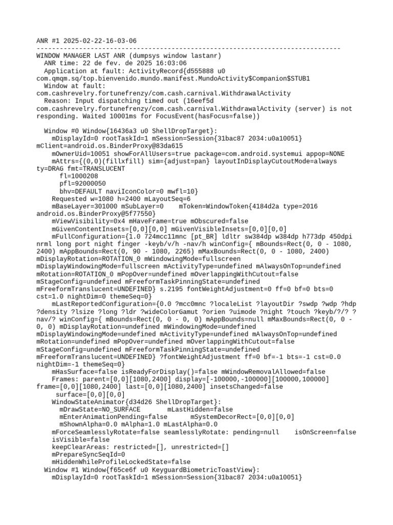 Dumpsys ANR WindowManager | PDF | Embedded Linux Distributions | Tablet Computer