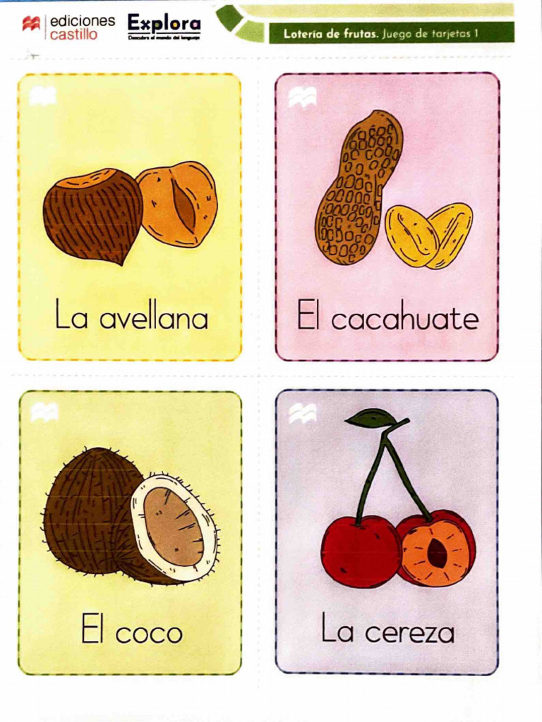 Lotería de Frutas: Juegos y Tarjetas | PDF | Ingredientes de comida ...