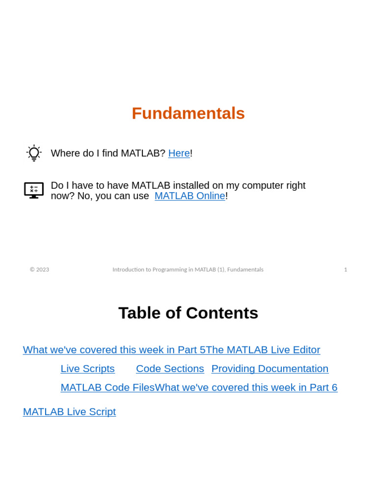 Week 1 Part 6 Fundamentals | PDF | Matlab | Computer Programming