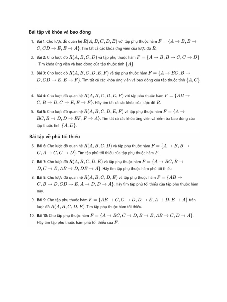 bài tập chương 4 csdl | PDF
