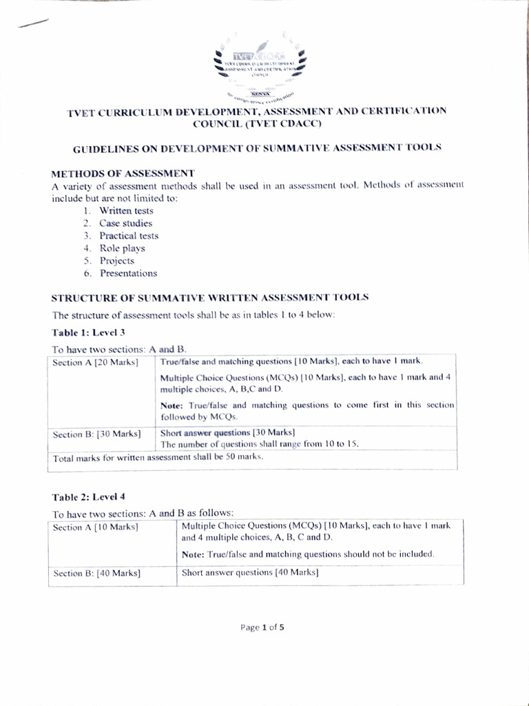 TVET Assessment Tool Development Guidelines | PDF | Educational ...
