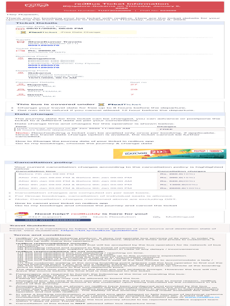 Redbus Ticket Information | PDF